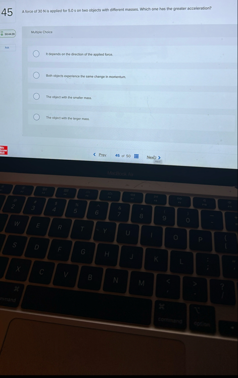 Solved 45A force of 30 ﻿N is applied for 5.0 ﻿s on two | Chegg.com