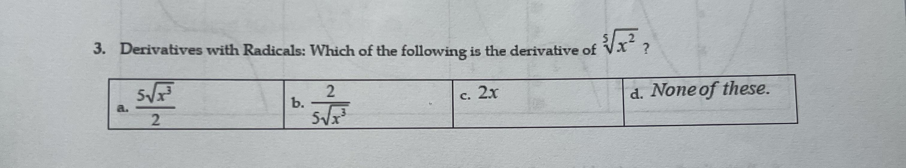 Solved Derivatives with Radicals: Which of the following is | Chegg.com