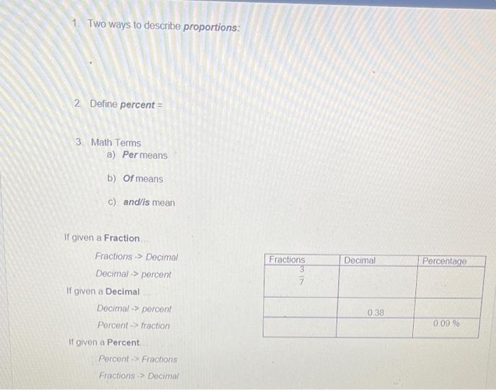 Solved 1. Two ways to describe proportions: 2. Define | Chegg.com