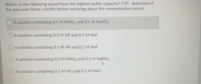 Solved Which of the following would have the highest buffer | Chegg.com