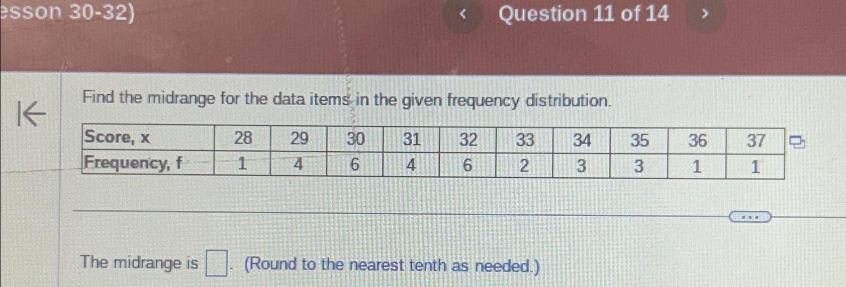 Solved Question 11 ﻿of 14Find the midrange for the data | Chegg.com