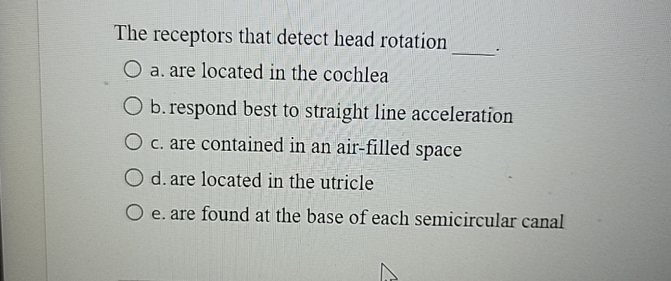 Solved The receptors that detect head rotationa. ﻿are | Chegg.com