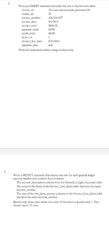 Solved Write an INSERT statement that adds this row to the | Chegg.com