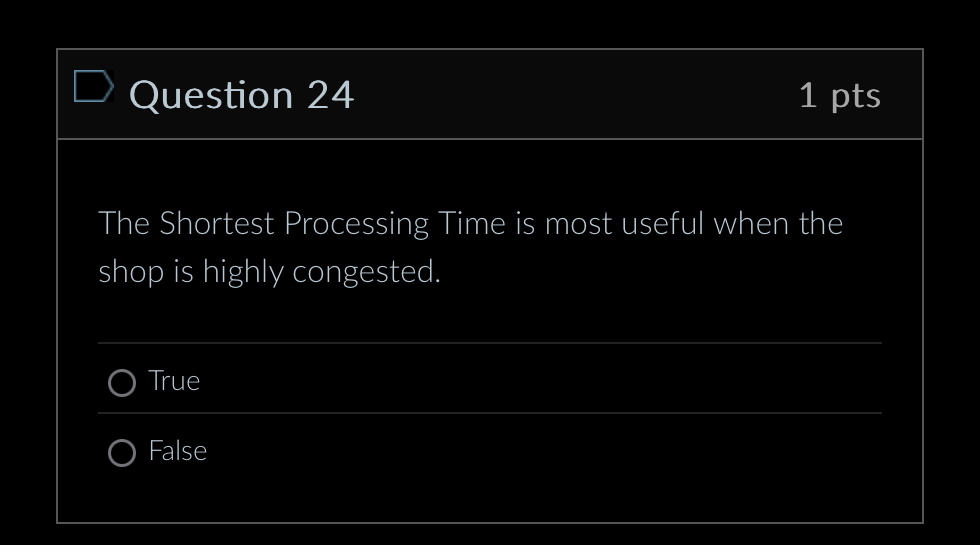 Solved Question 241 ﻿ptsThe Shortest Processing Time is most | Chegg.com