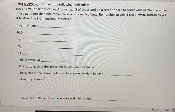 Solved Using Molview, construct the following molecules: You | Chegg.com