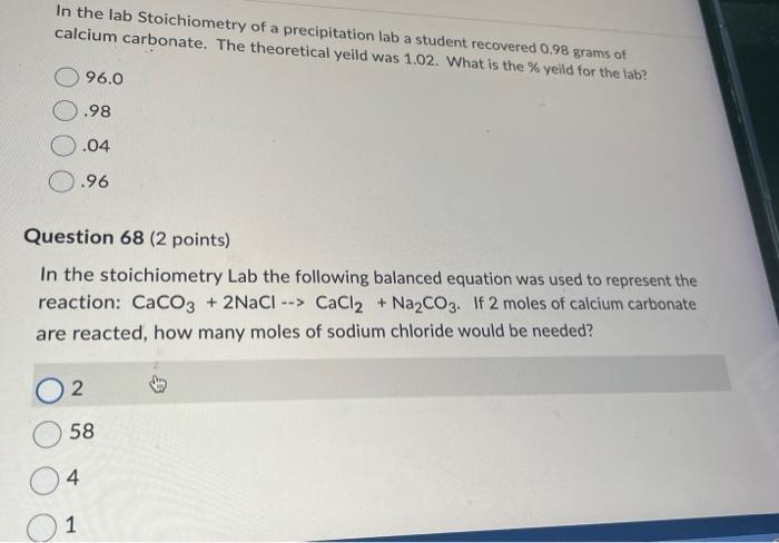 Solved In the lab Stoichiometry of a precipitation lab a | Chegg.com