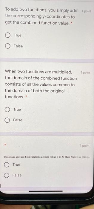 Solved To add two functions, you simply add 1 point the | Chegg.com
