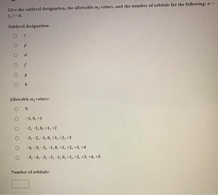 Solved Give the sublevel designation, the allowable m, | Chegg.com