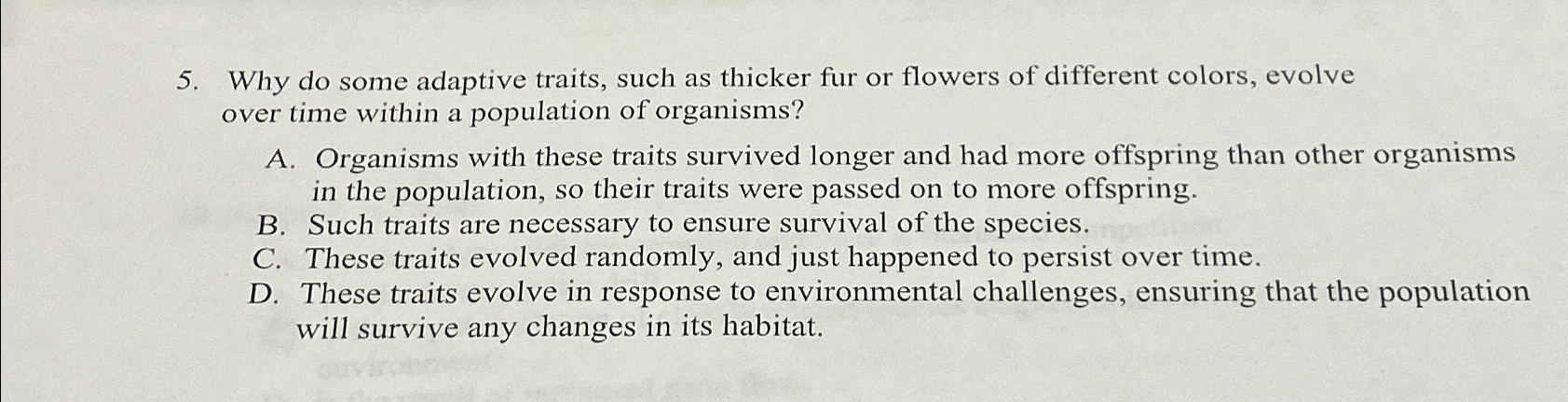 Solved Why do some adaptive traits, such as thicker fur or | Chegg.com