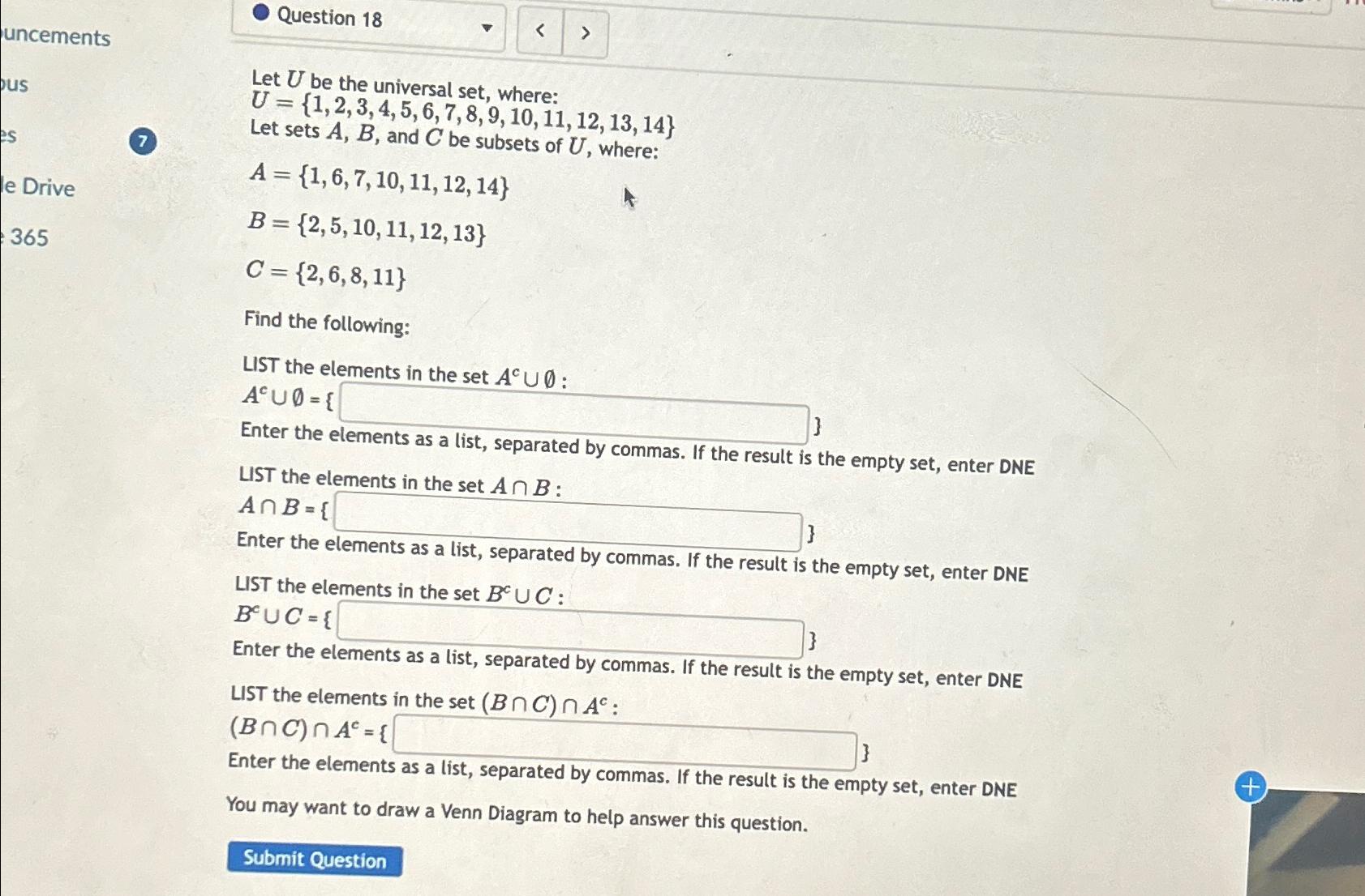 Solved Question 18Let U ﻿be the universal set, | Chegg.com