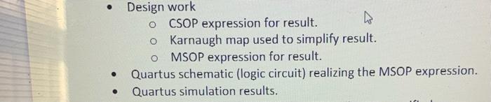 Solved - Design work CSOP expression for result. Karnaugh | Chegg.com