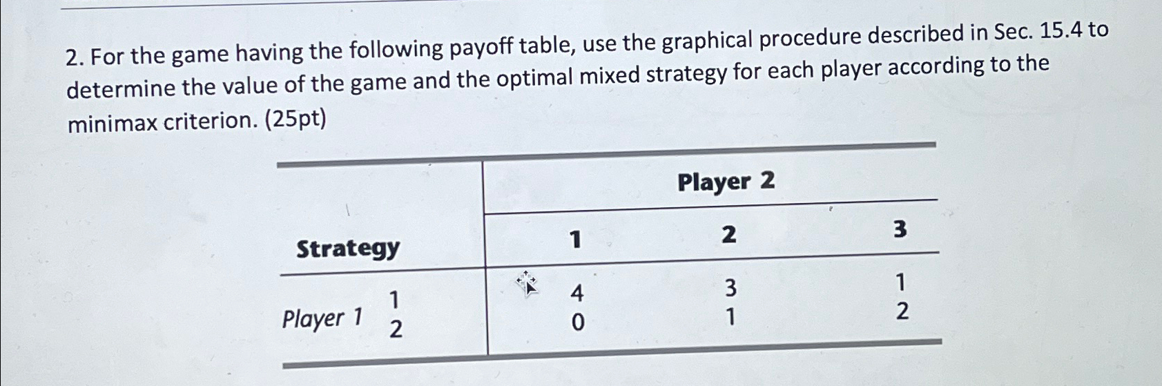 Solved For the game having the following payoff table, use | Chegg.com