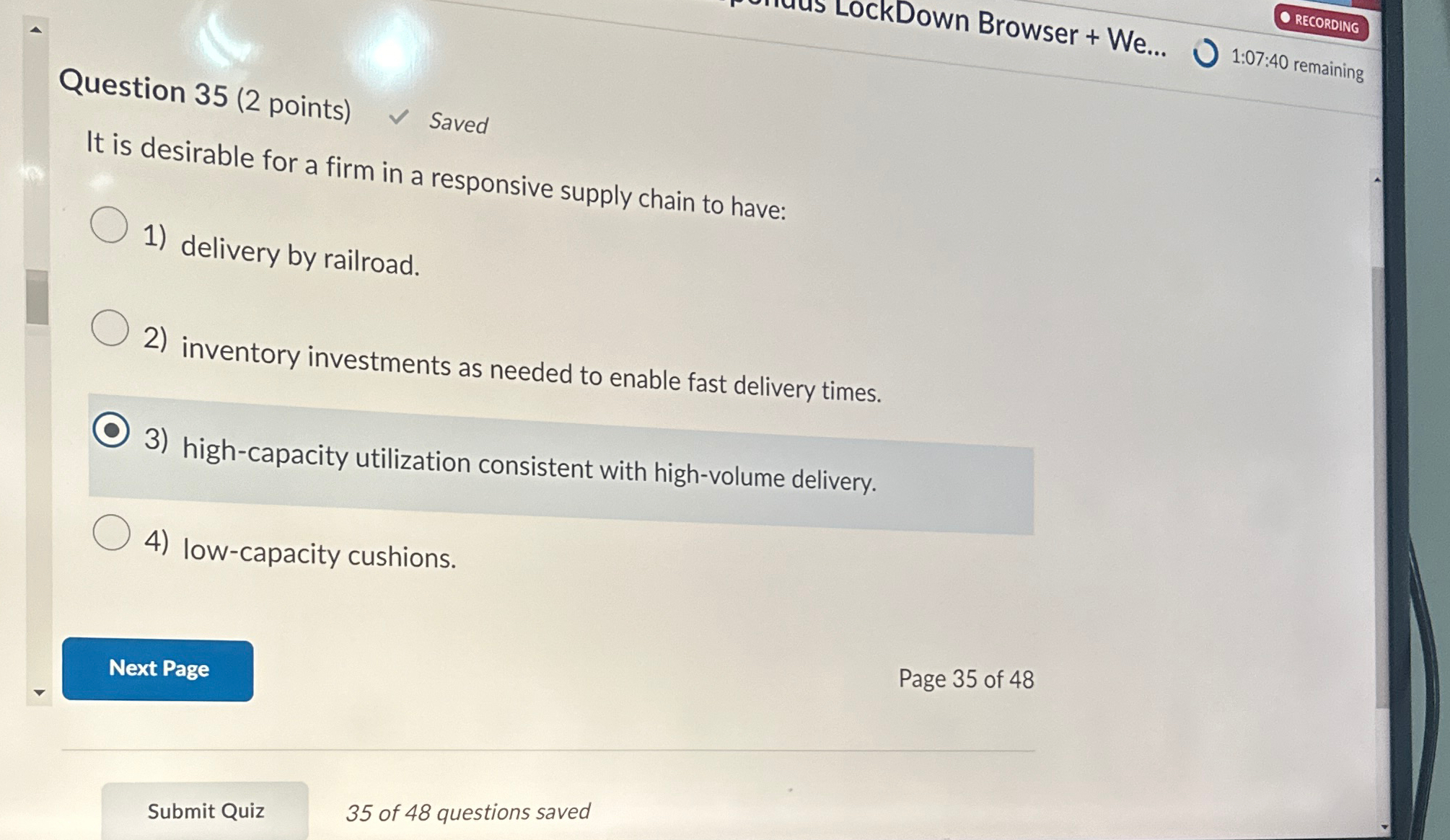 Solved O RECORDINGockDown Browser + ﻿We...1:07:40 | Chegg.com