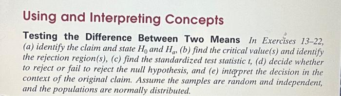 Solved Using and Interpreting Concepts Testing the | Chegg.com