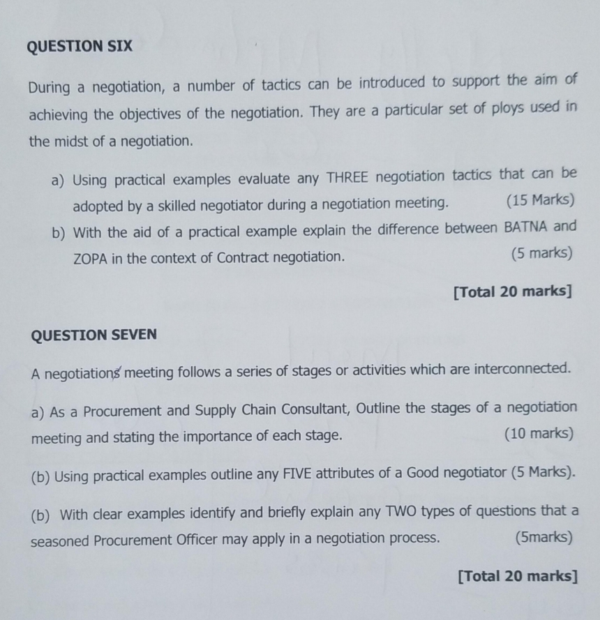 Solved QUESTION SIXDuring a negotiation, a number of tactics | Chegg.com