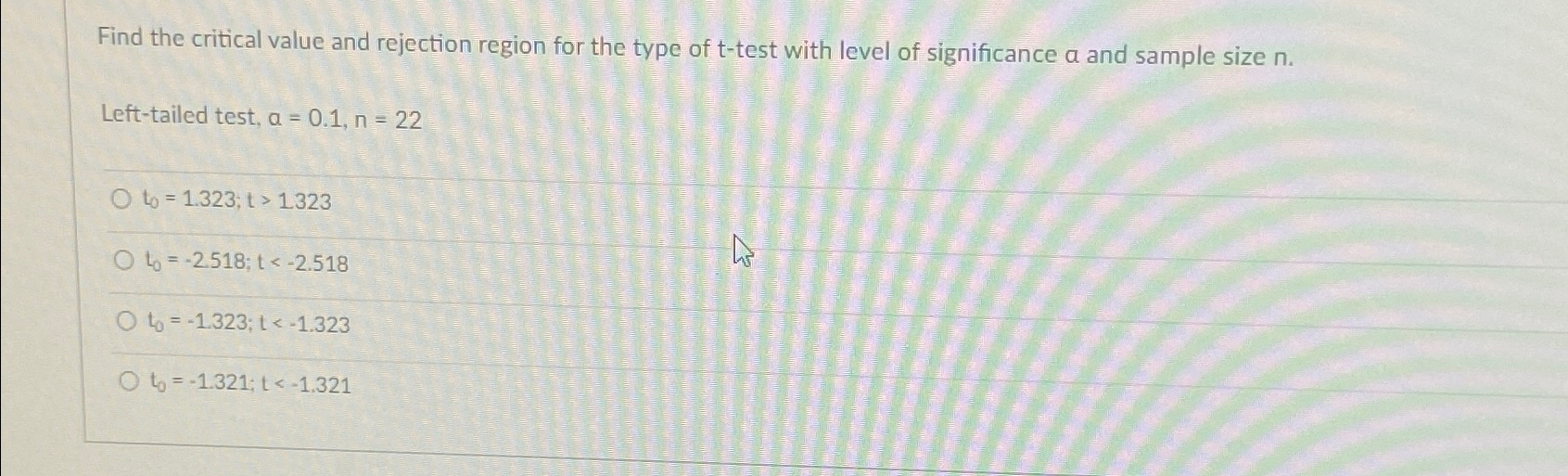 Solved Find the critical value and rejection region for the | Chegg.com