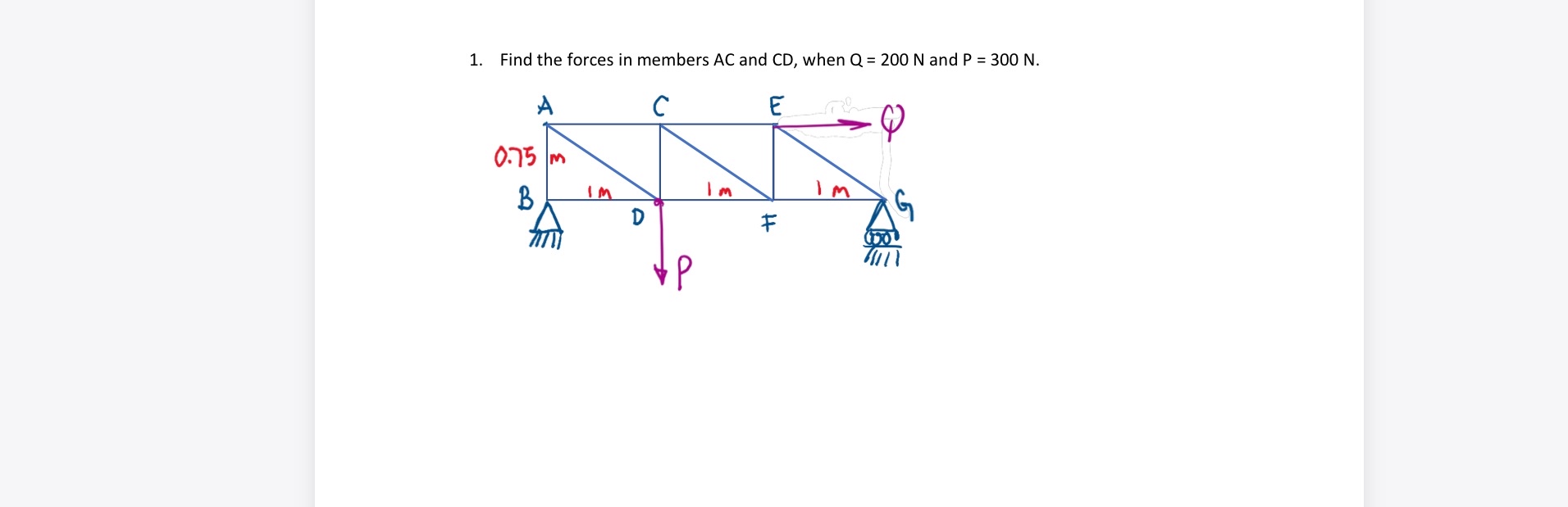 Solved Find the forces in members AC ﻿and CD, ﻿when Q=200N | Chegg.com