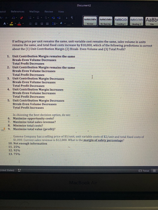 Solved Document2 Ayout References Mailings Review View