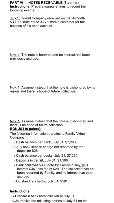 Solved PART VI - NOTES RECEIVABLE (8 points) Instructions: | Chegg.com