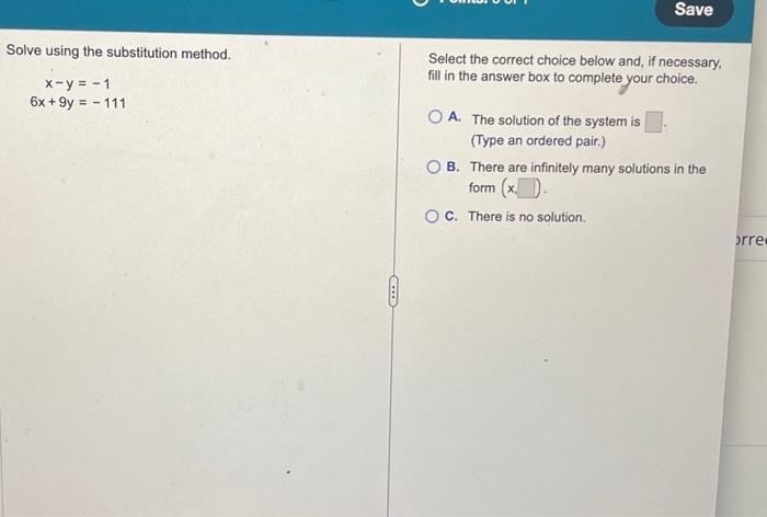 Solved Solve using the substitution method. x−y6x+9y=−1=−111 | Chegg.com