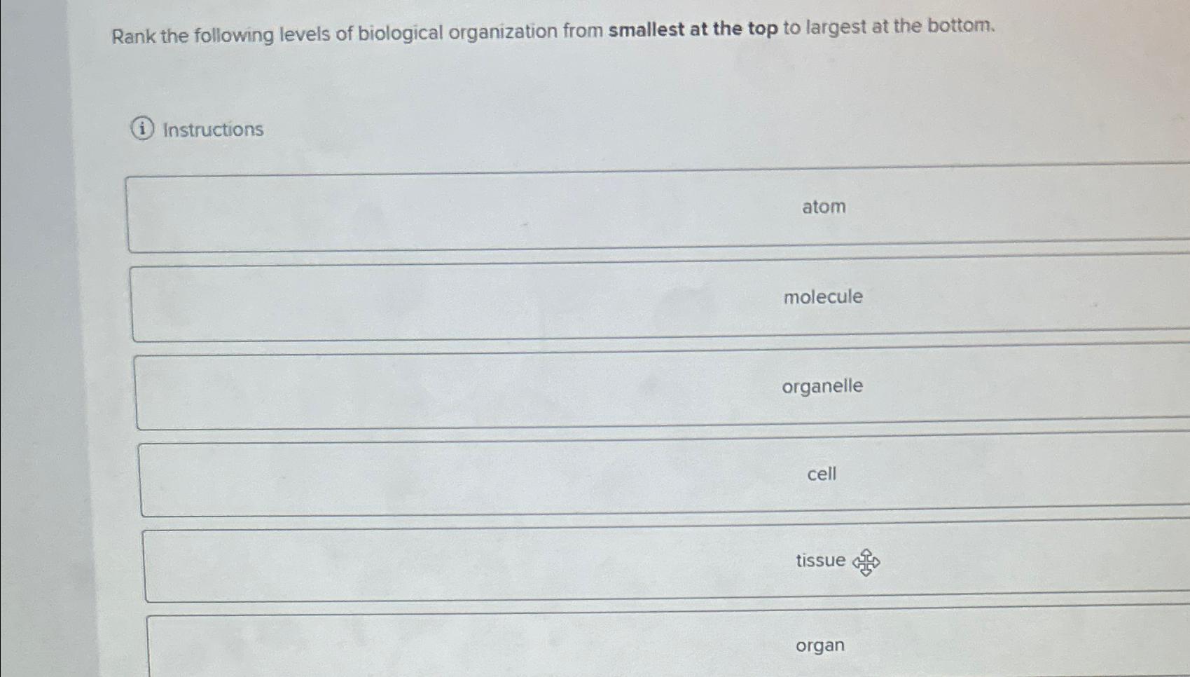 Solved Rank the following levels of biological organization | Chegg.com
