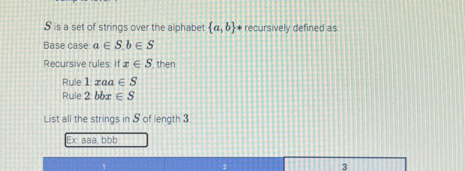 Solved S ﻿is a set of strings over the alphabet {a,b}** | Chegg.com