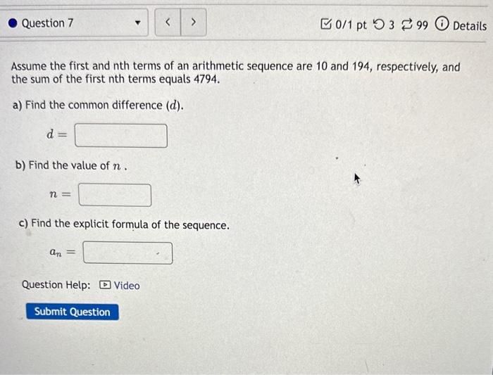 Solved Assume the first and nth terms of an arithmetic | Chegg.com