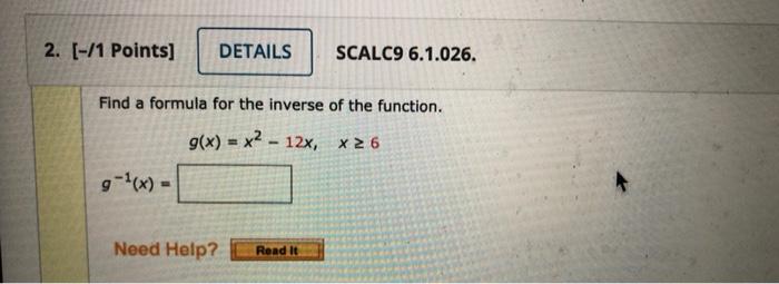 Solved 2. [-/1 Points) DETAILS SCALC9 6.1.026. Find a | Chegg.com