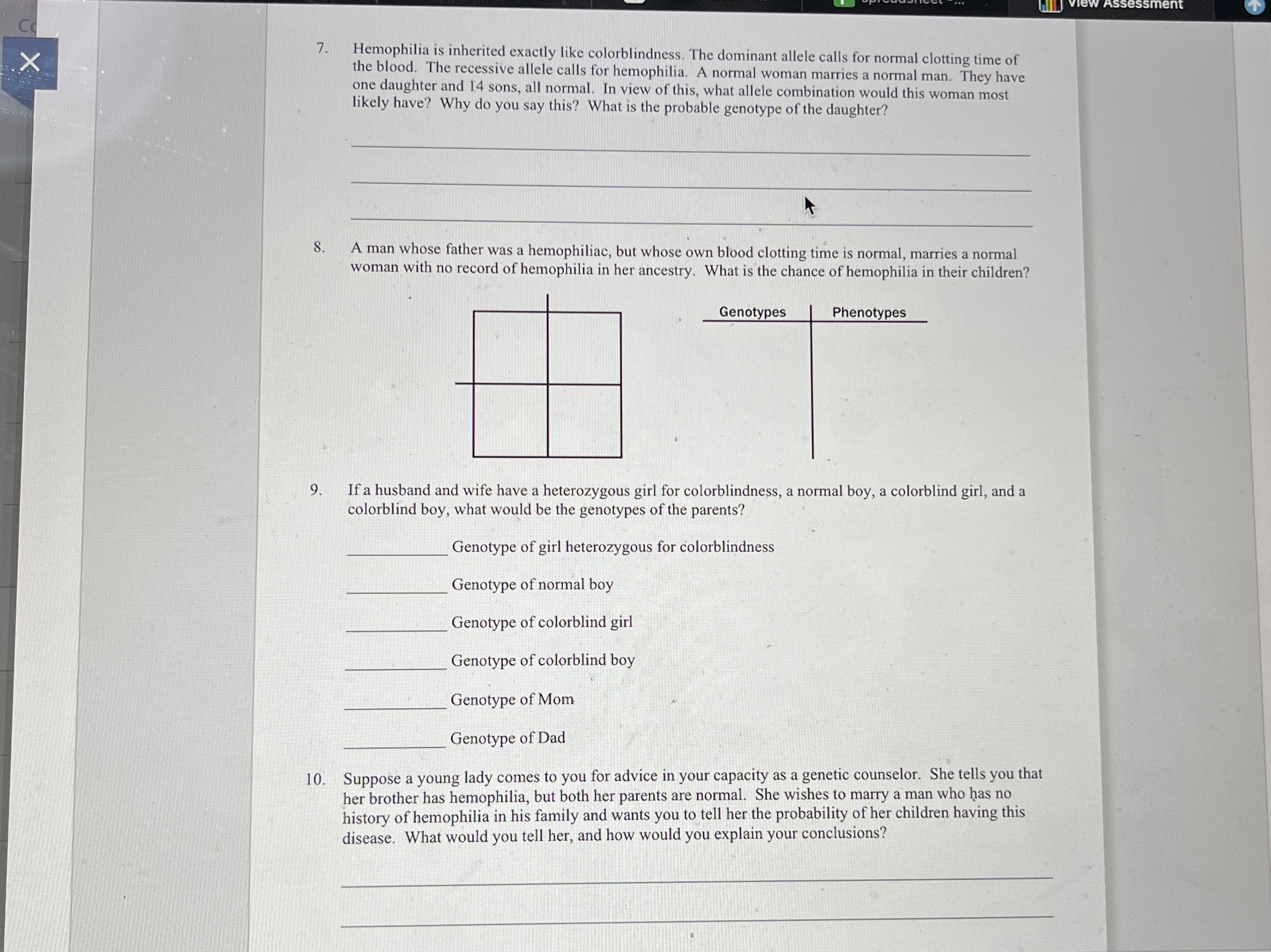 Solved Hemophilia is inherited exactly like colorblindness. | Chegg.com