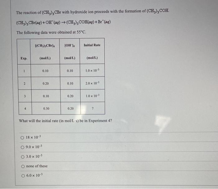 Solved The reaction of (CH3)3CBr with hydroxide ion proceeds | Chegg.com