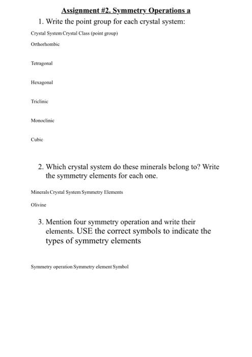 Solved Assignment #2. Symmetry Operations a 1. Write the | Chegg.com