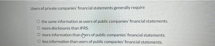 Solved Users of private companies' financial statements | Chegg.com