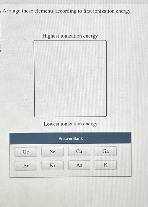 Solved Arrange these elements according to first ionization | Chegg.com