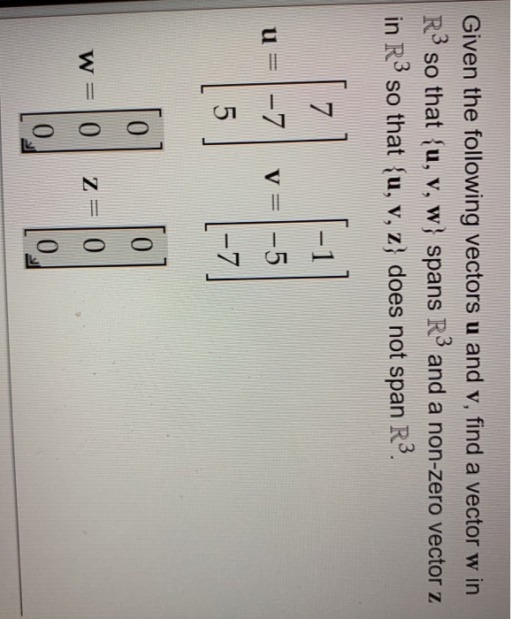Solved Given the following vectors u and v, find a vector w | Chegg.com