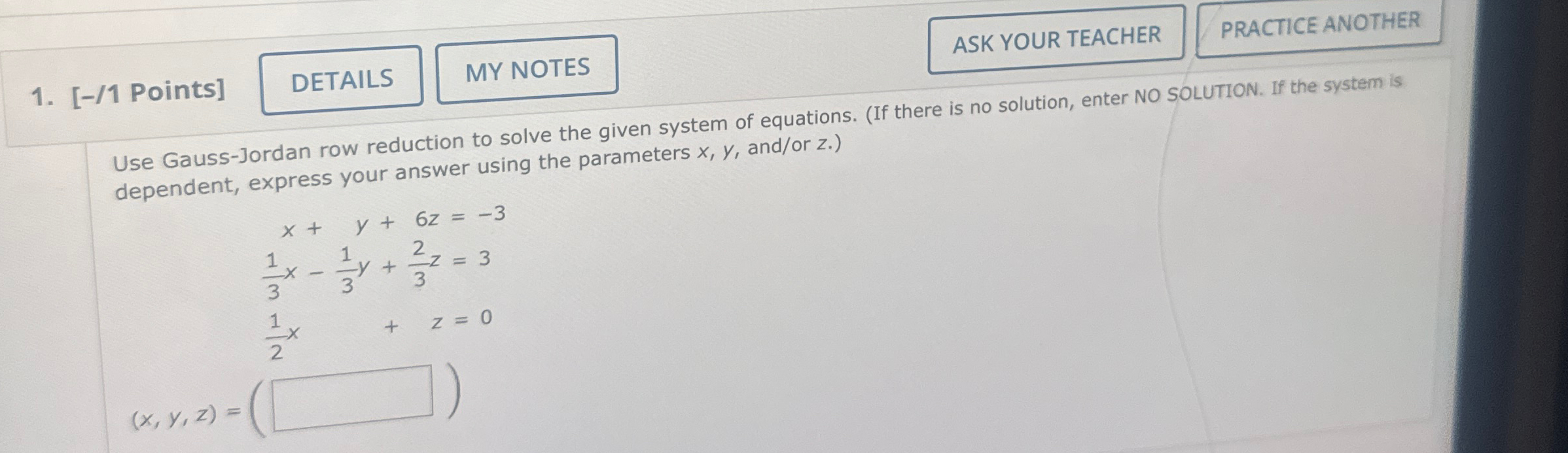 Solved by an EXPERT [-/1 ﻿Points] Use Gauss-Jordan row reduction to | Chegg.com
