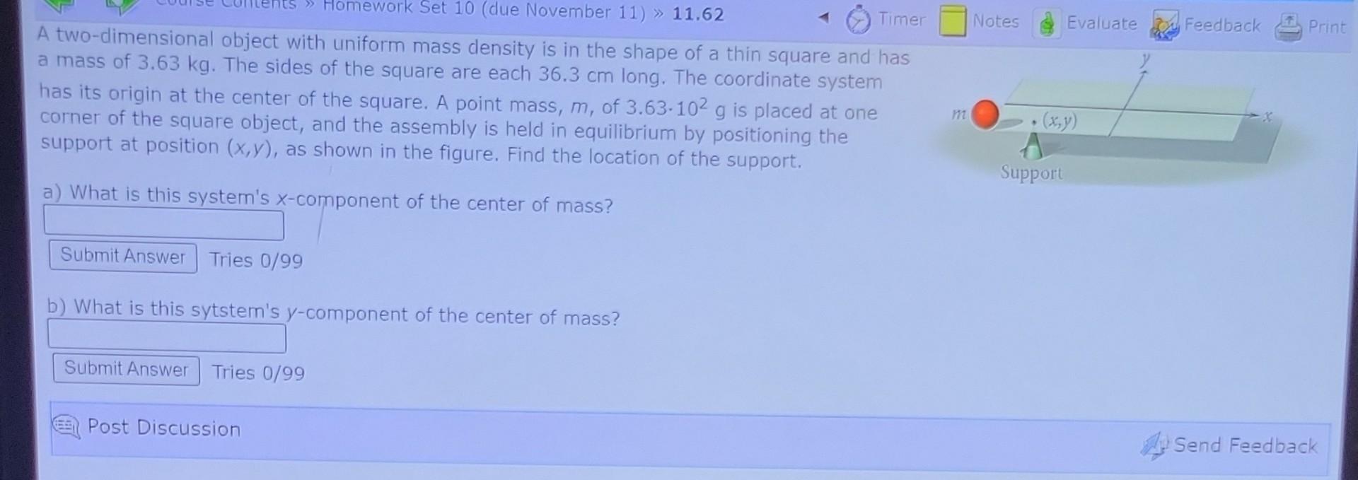 Solved A two-dimensional object with uniform mass density is | Chegg.com