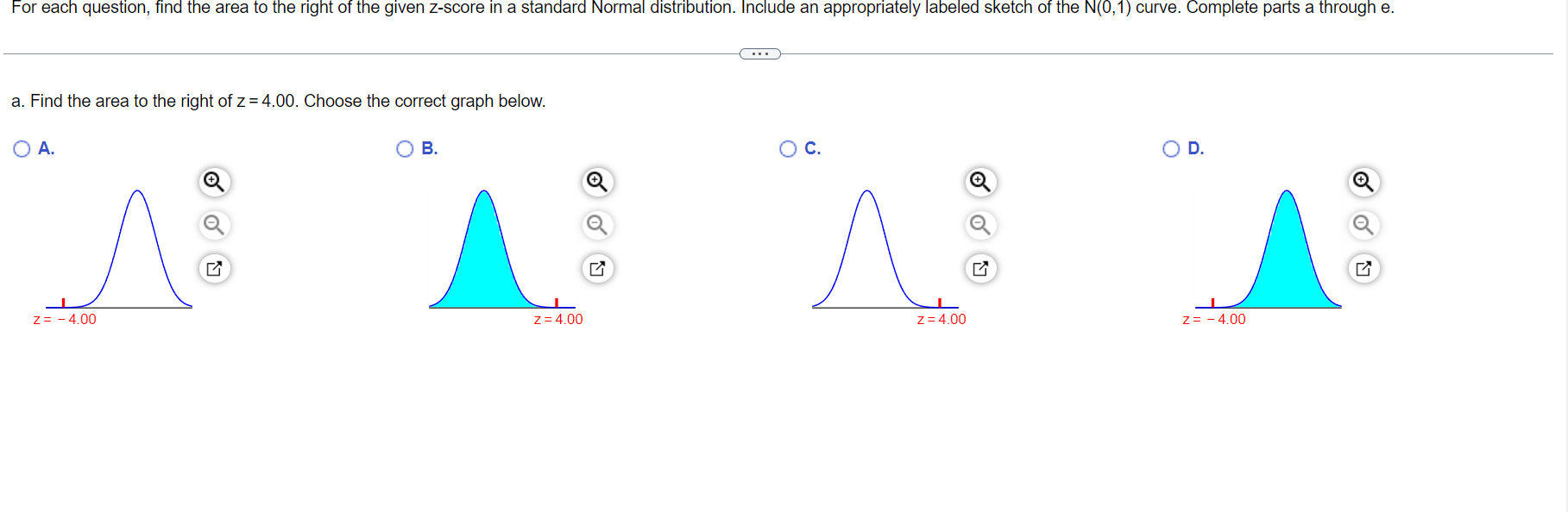 Solved a. ﻿Find the area to the right of z=4.00. ﻿Choose the | Chegg.com