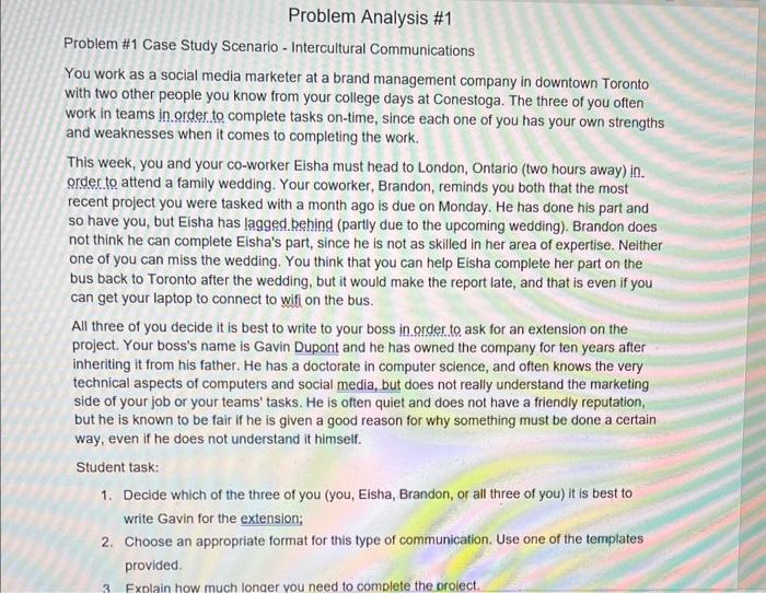 Problem #1 Case Study Scenario - Intercultural | Chegg.com