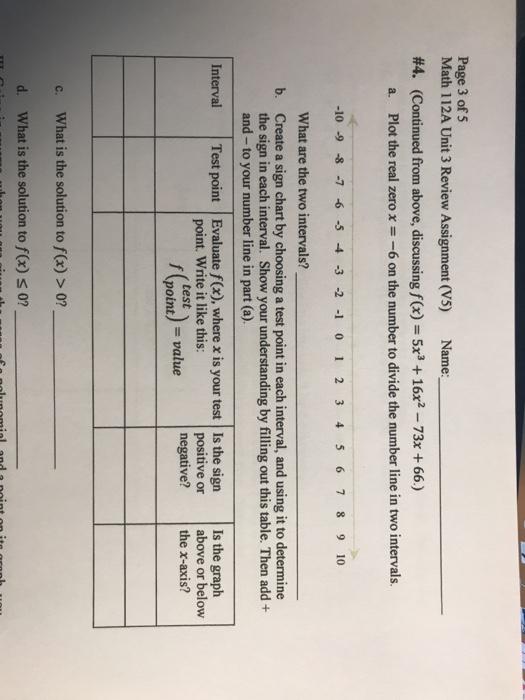 Solved Page 1 of 5 Math 112A Unit 3 Review Assignment (V5) | Chegg.com