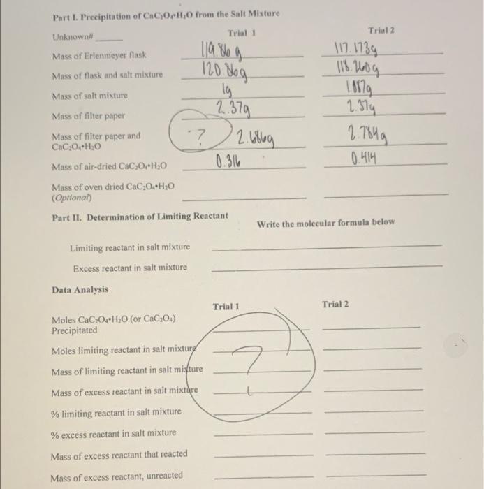 Part I. Precipitation of CaCOH,O from the Salt | Chegg.com