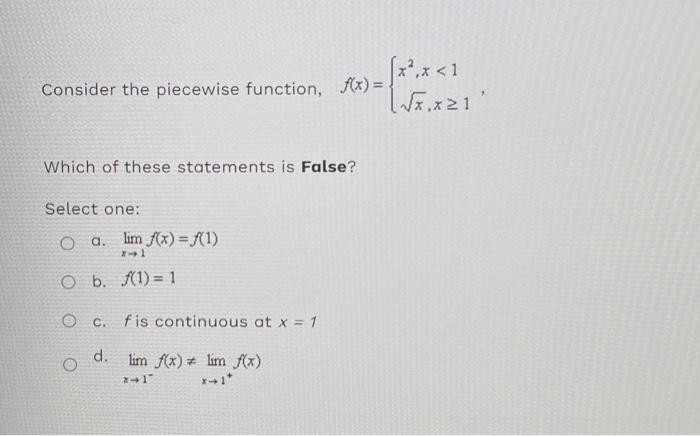 Solved Consider the piecewise function, \\( | Chegg.com