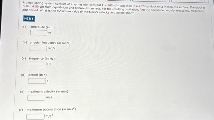 Solved A block-spring system consists of a spring with | Chegg.com