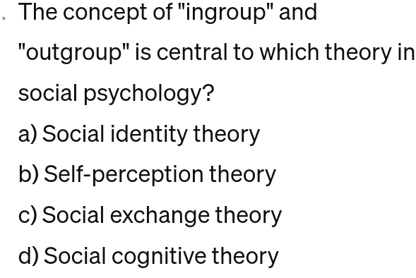 Solved psychology: The concept of "ingroup" and "outgroup" | Chegg.com