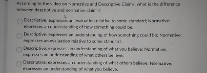 Solved According to the video on Normative and Descriptive | Chegg.com
