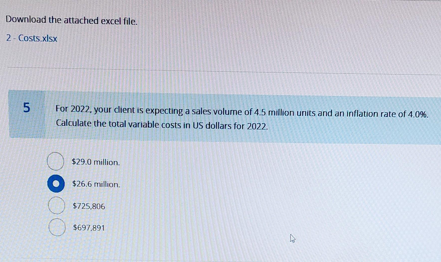 Solved Variable Cost Information All figures in USD millions | Chegg.com