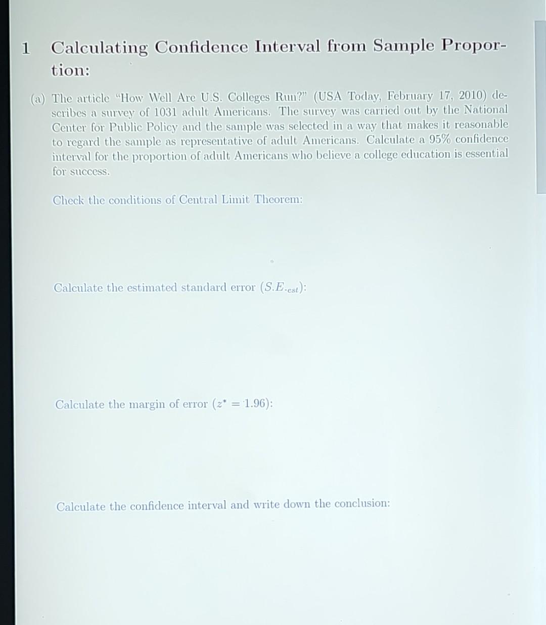 Solved Calculating Confidence Interval from Sample | Chegg.com