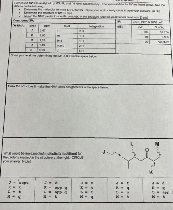 Solved Compound SV was analyzed by MS, IR, and 'H.NMR | Chegg.com