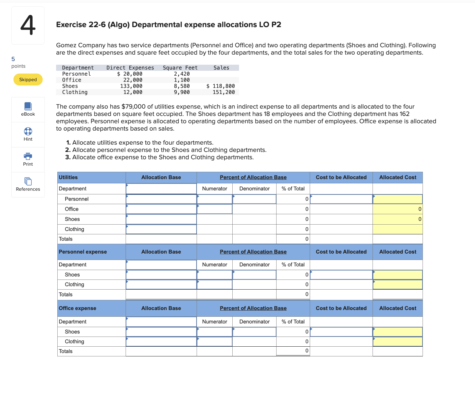 Solved 4Exercise 22-6 (Algo) ﻿Departmental expense | Chegg.com
