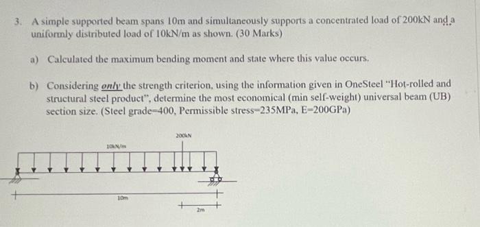 Solved 3. A simple supported beam spans 10 m and | Chegg.com