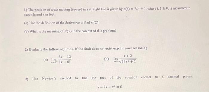 Solved 1) The position of a car moving forward in a straight | Chegg.com